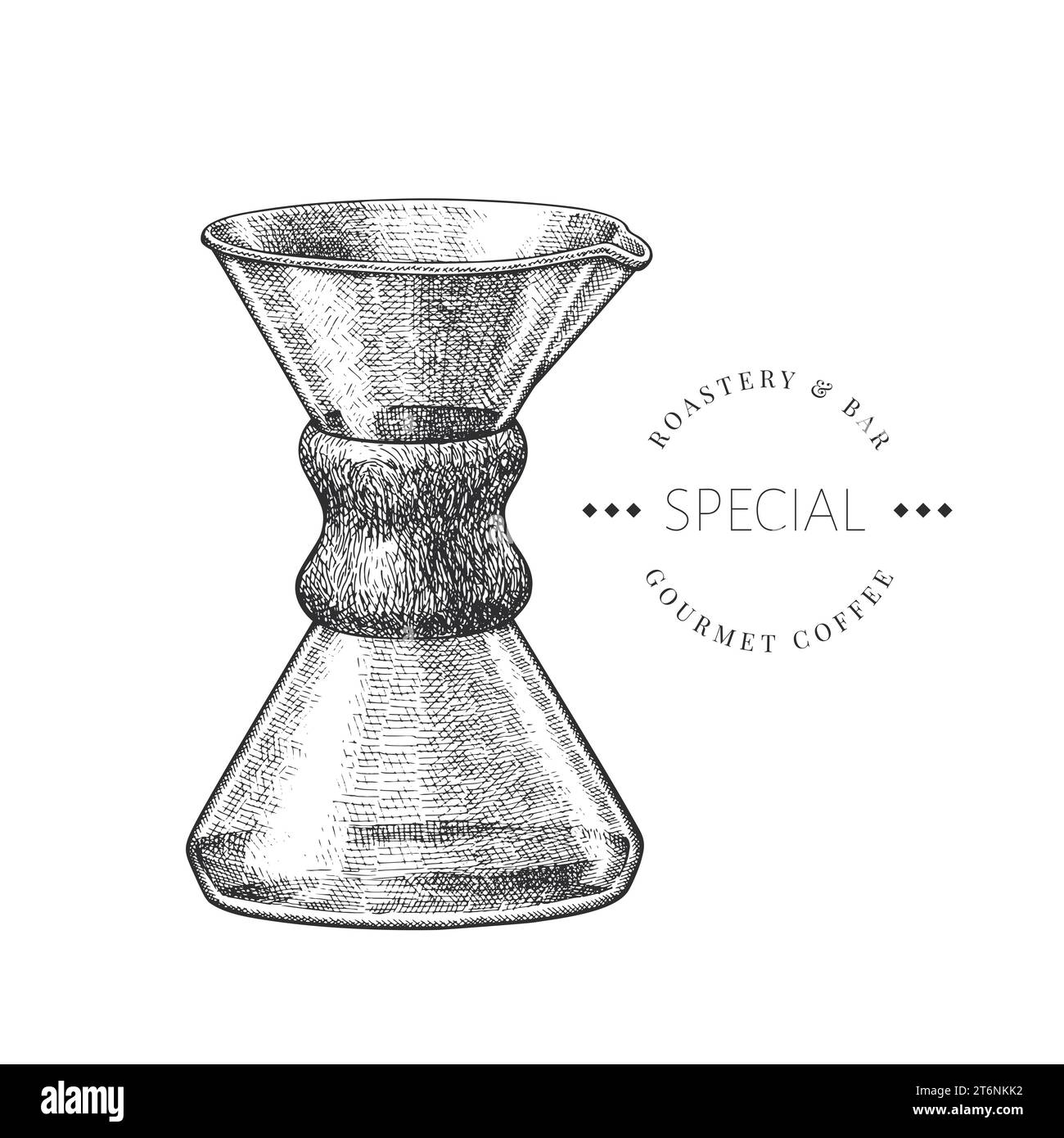 Alternative Coffee Maker Illustration Vector Hand Drawn Isolated Glass Coffee Pot Vintage