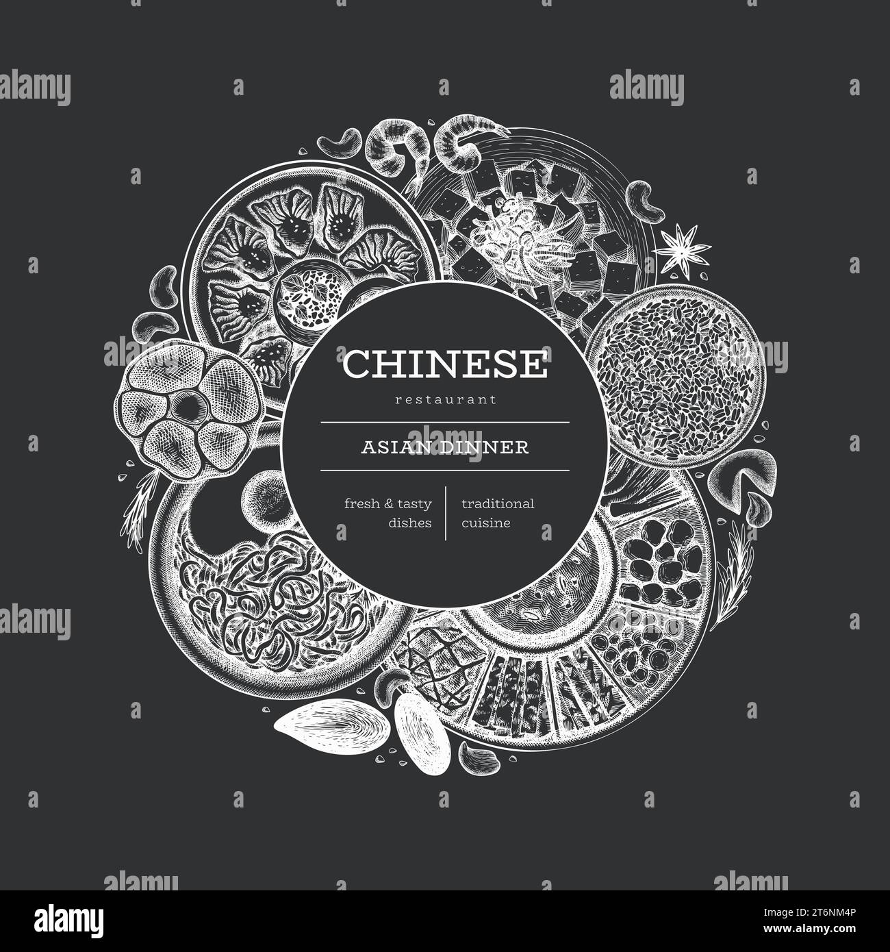 Chinese Cuisine Chalk Board Design Template. Vector Hand Drawn Asian ...