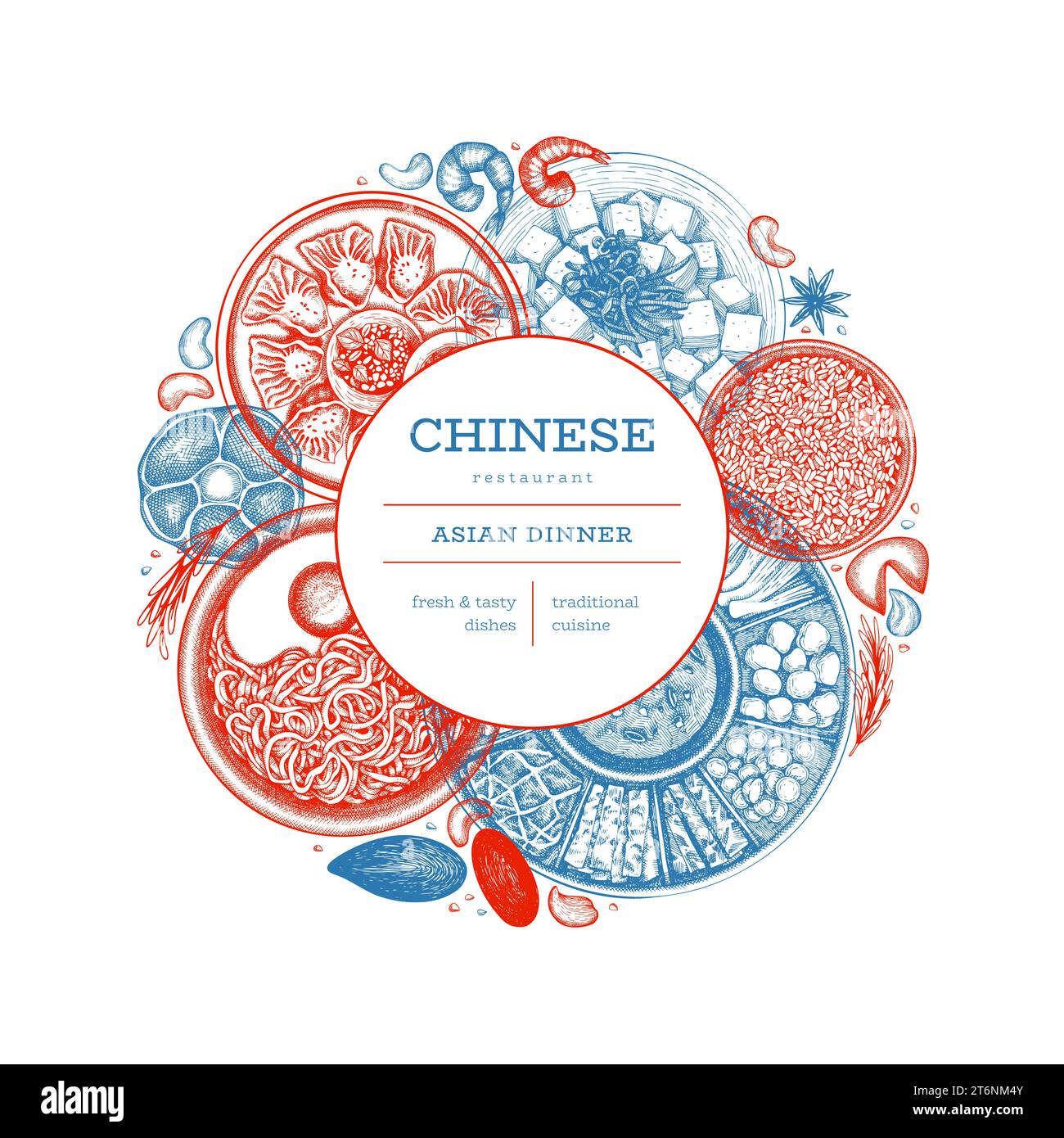 Chinese Cuisine Design Template. Vector Hand Drawn Asian Food Banner ...