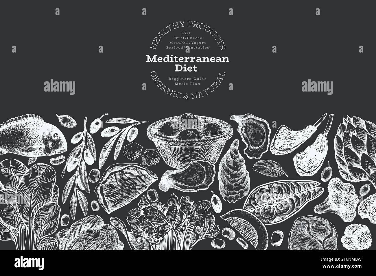 Mediterranean Cuisine Design Template. Vector Hand Drawn Healthy Food ...
