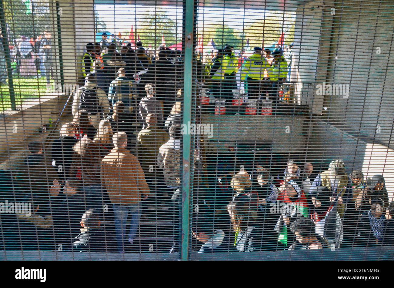 crowd emerging from marble arch tube; scenes from the mass anti war pro ...