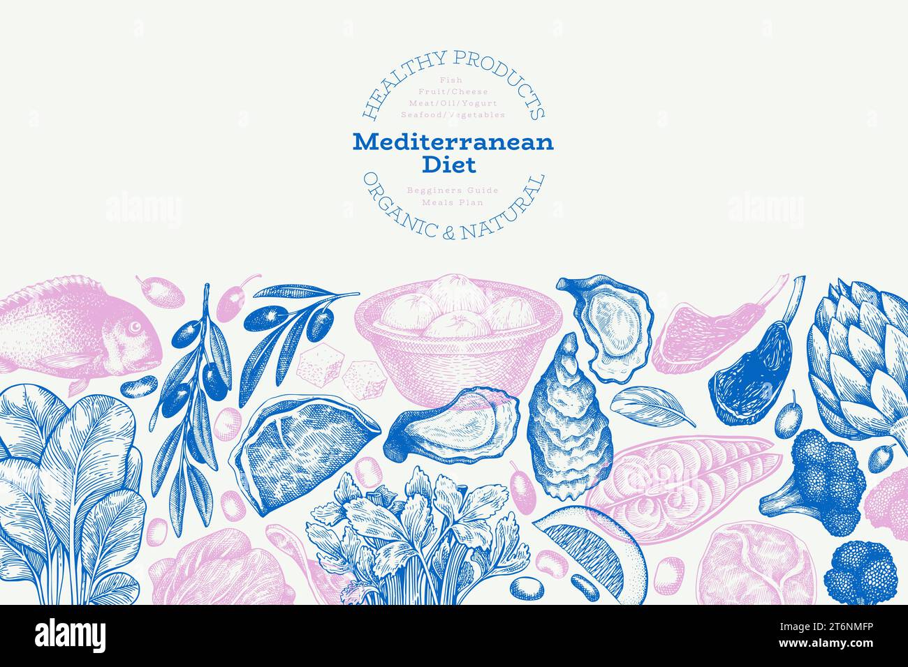 Mediterranean Cuisine Design Template. Vector Hand Drawn Healthy Food ...