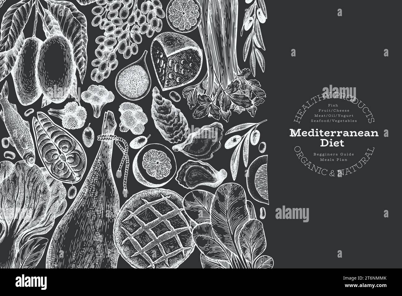 Mediterranean Cuisine Design Template. Vector Hand Drawn Healthy Food ...