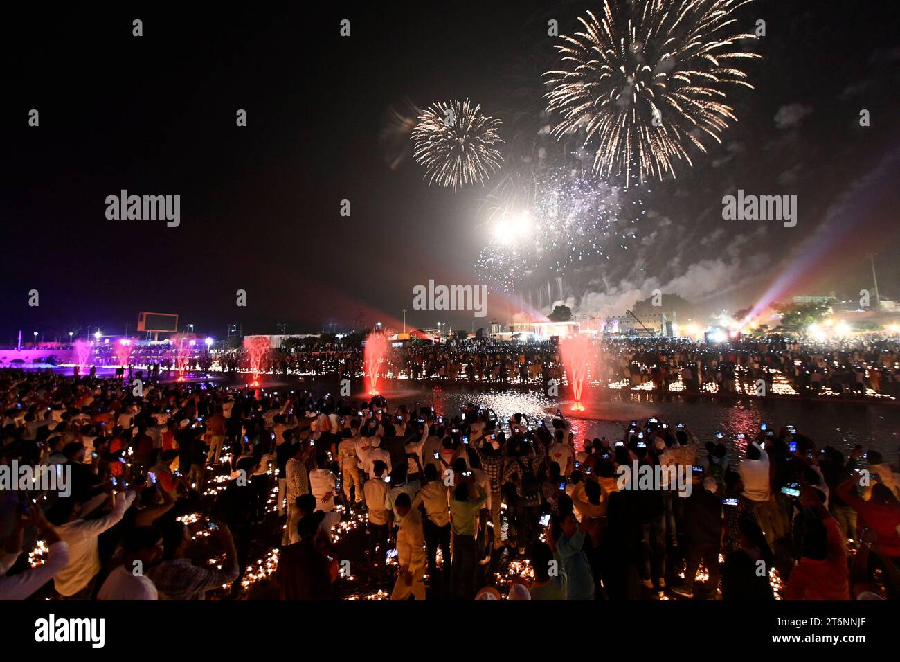 AYODHYA, INDIA – NOVEMBER 11: Grand fireworks organised on the Saryu ...