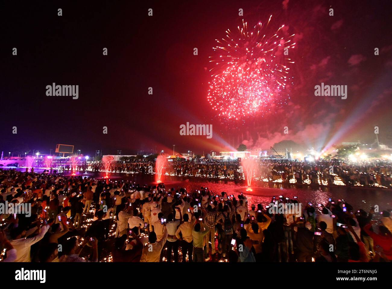 AYODHYA, INDIA – NOVEMBER 11: Grand fireworks organised on the Saryu ...