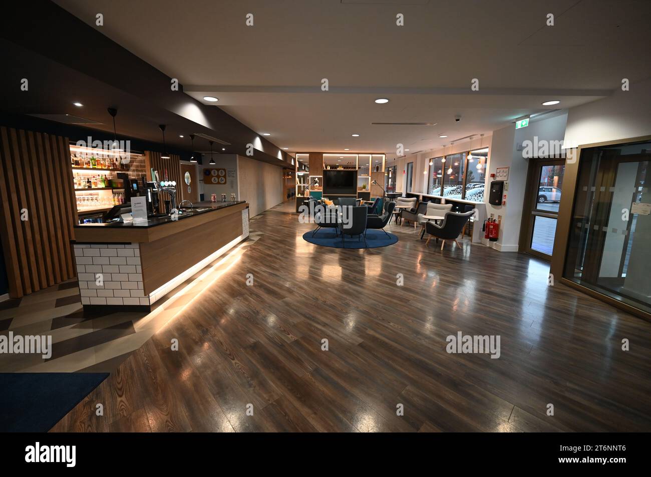 Hotel foyer of a UK Holiday Inn Express Hotel Stock Photo - Alamy