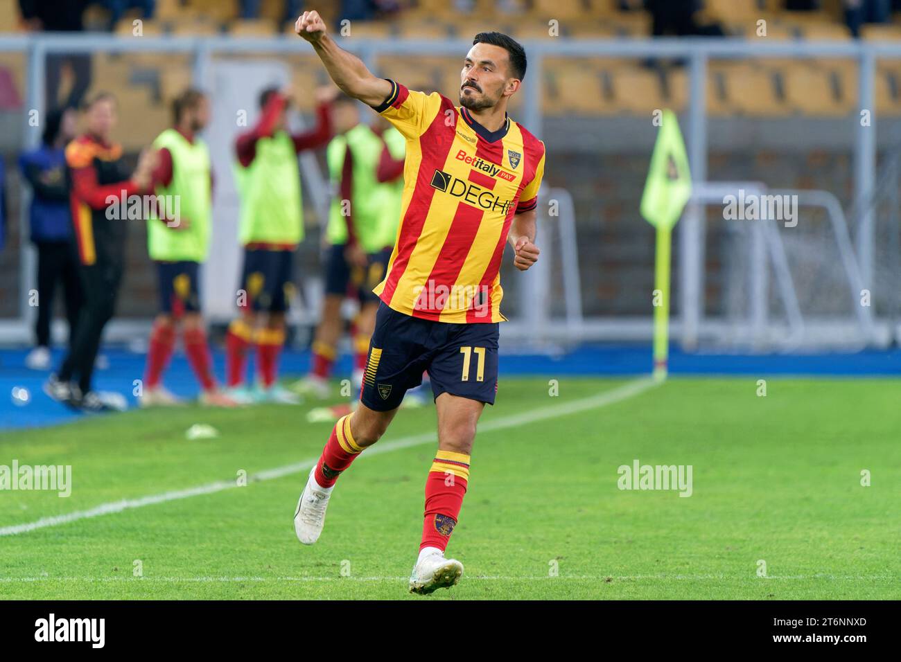 Nicola Sansone of US Lecce celebrates after scoring a goal during US ...
