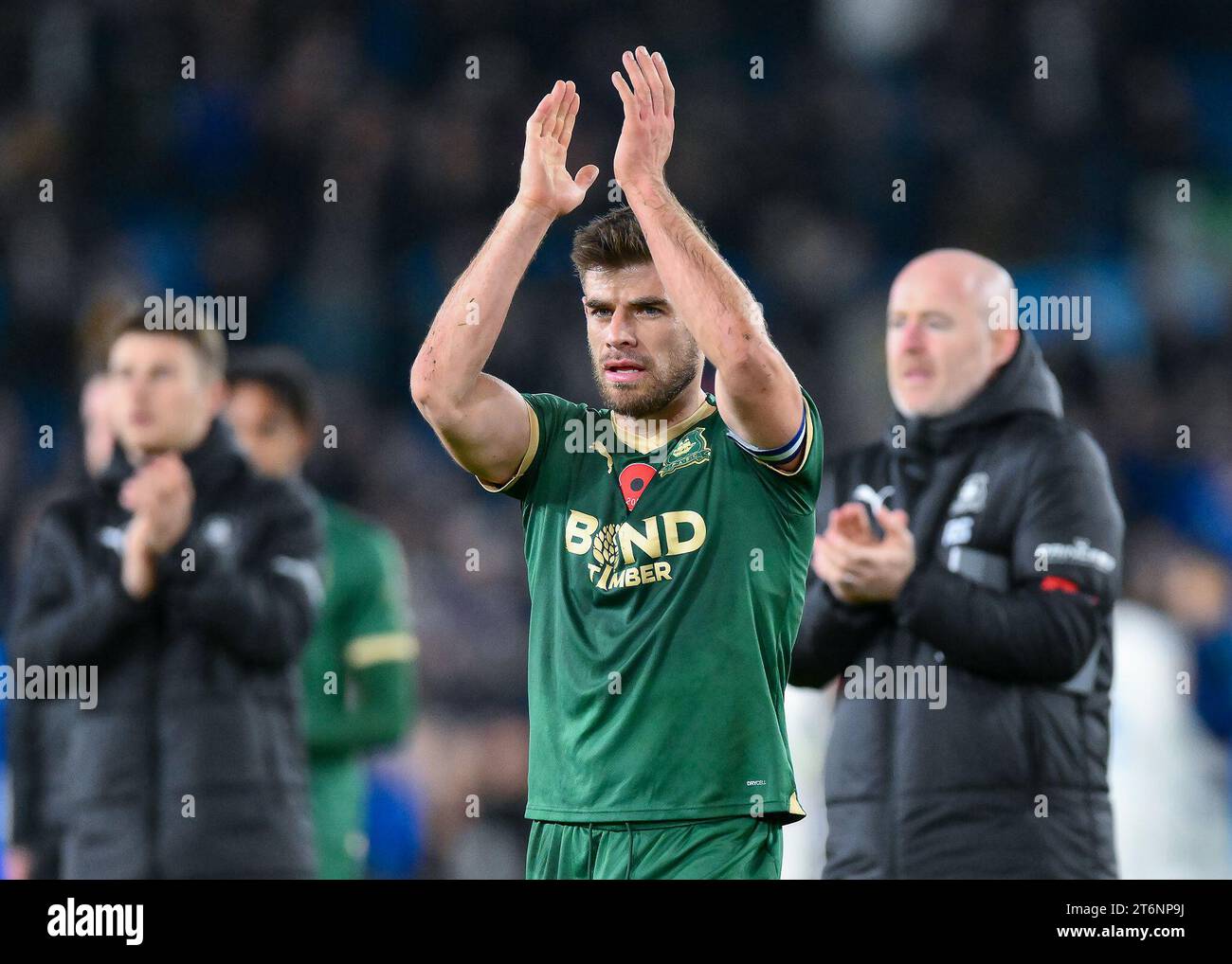 Joe Edwards #8 of Plymouth Argyle applauds the fans at full time during ...