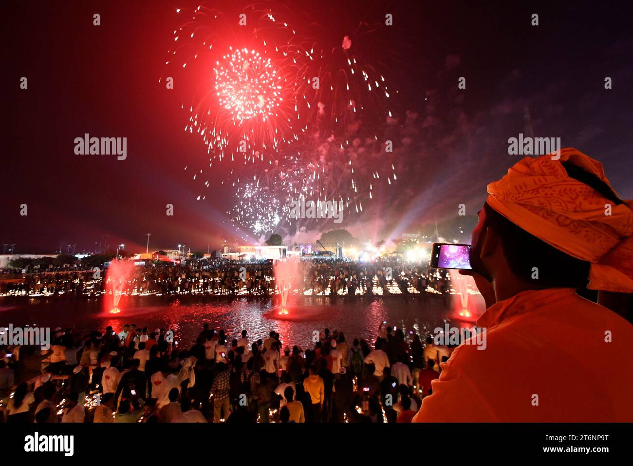 AYODHYA, INDIA – NOVEMBER 11: Grand fireworks organised on the Saryu ...