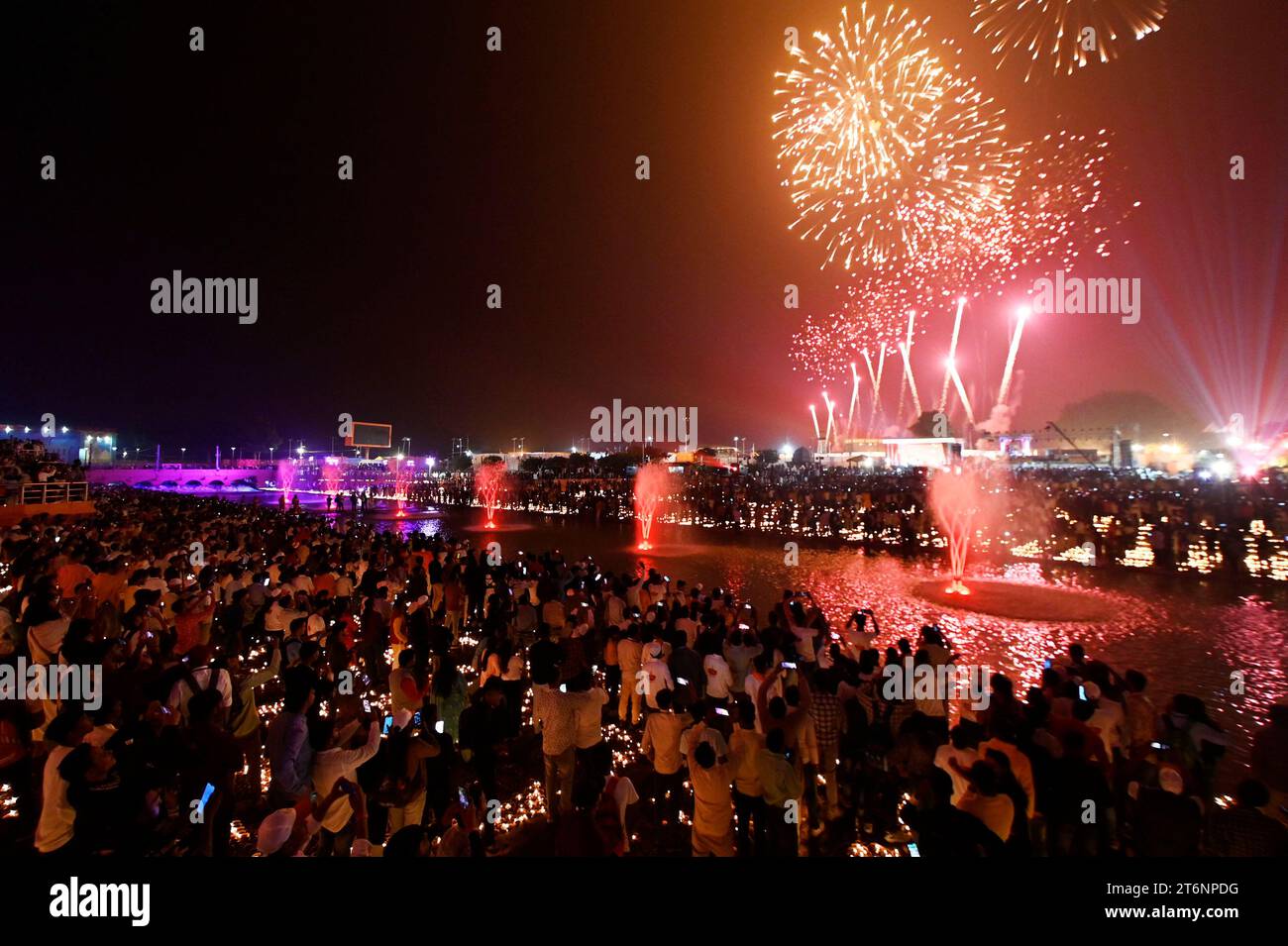 AYODHYA, INDIA – NOVEMBER 11: Grand fireworks organised on the Saryu ...