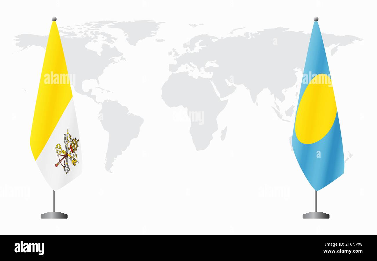 Vatican and Palau flags for official meeting against background of ...