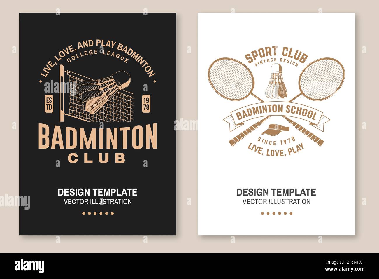Set of badminton sport vintage flyer, poster design. Vector. Editable ...