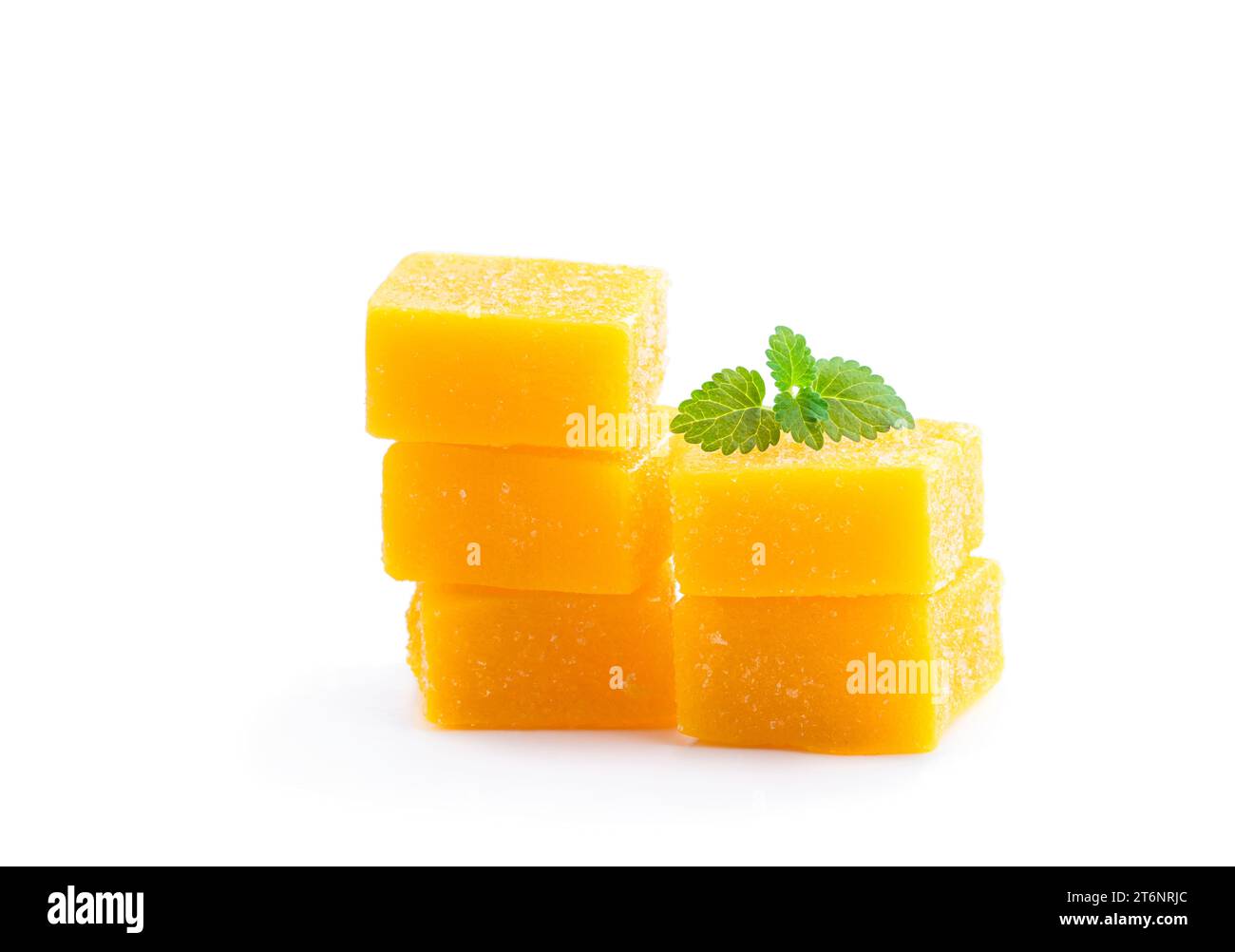 Mango jelly candies on white background Stock Photo - Alamy