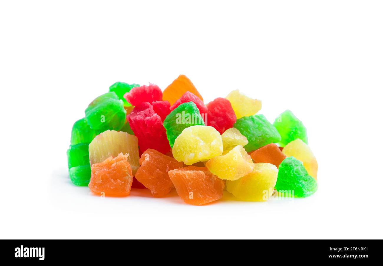 Candied fruits pieces isolated on white Stock Photo - Alamy
