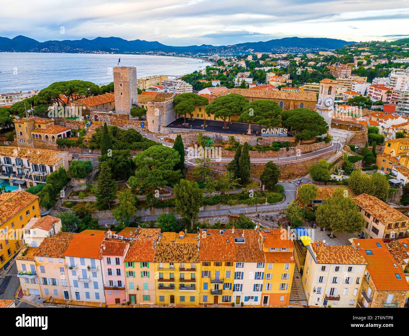 Aerial view of Cannes, a resort town on the French Riviera, is famed ...