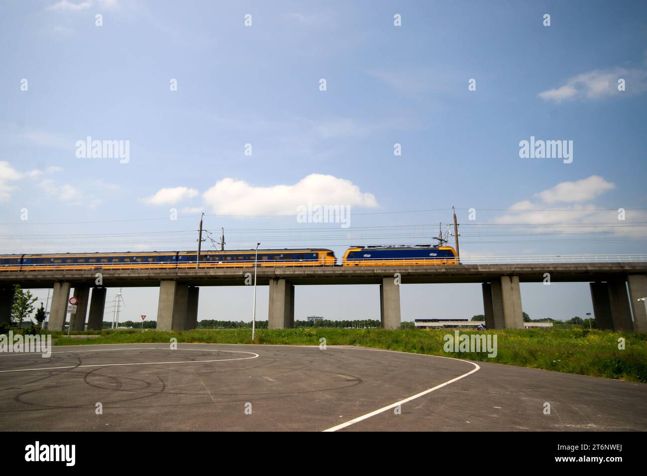 Traxx locomotive intercity direct of NS on viaduct on High speed route ...