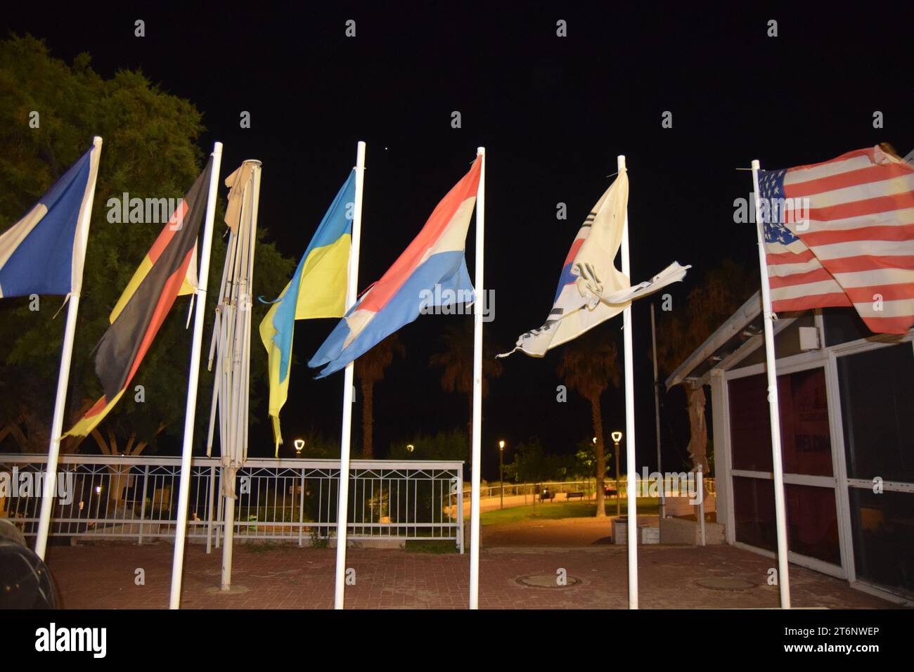 flags of different countries at night sky Stock Photo - Alamy