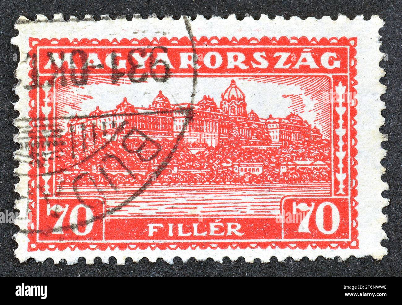 : Cancelled postage stamp printed by Hungary, that shows Palace of Buda ...