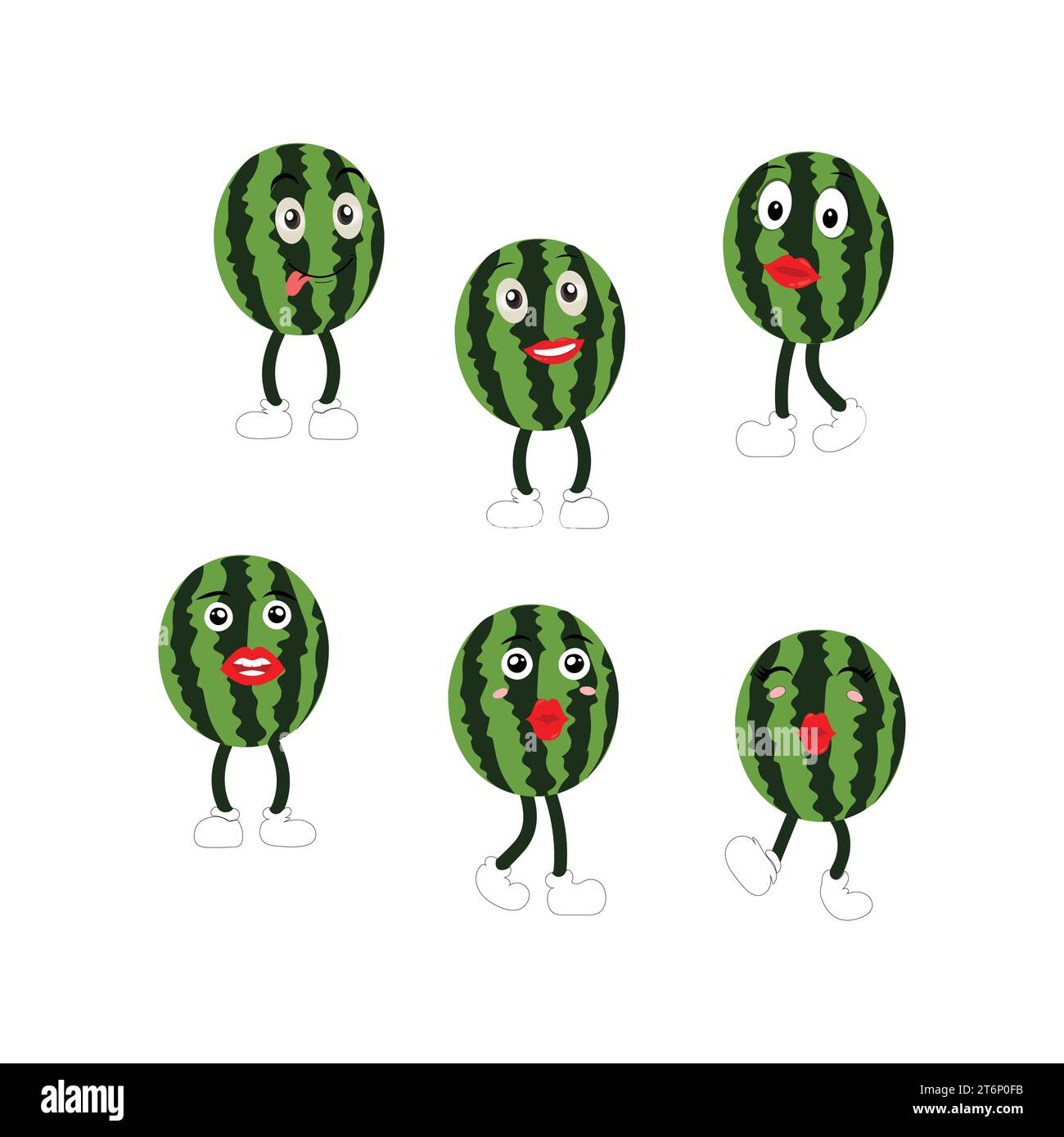 Watermelon Character with Various Face Expressions. Vector illustration ...