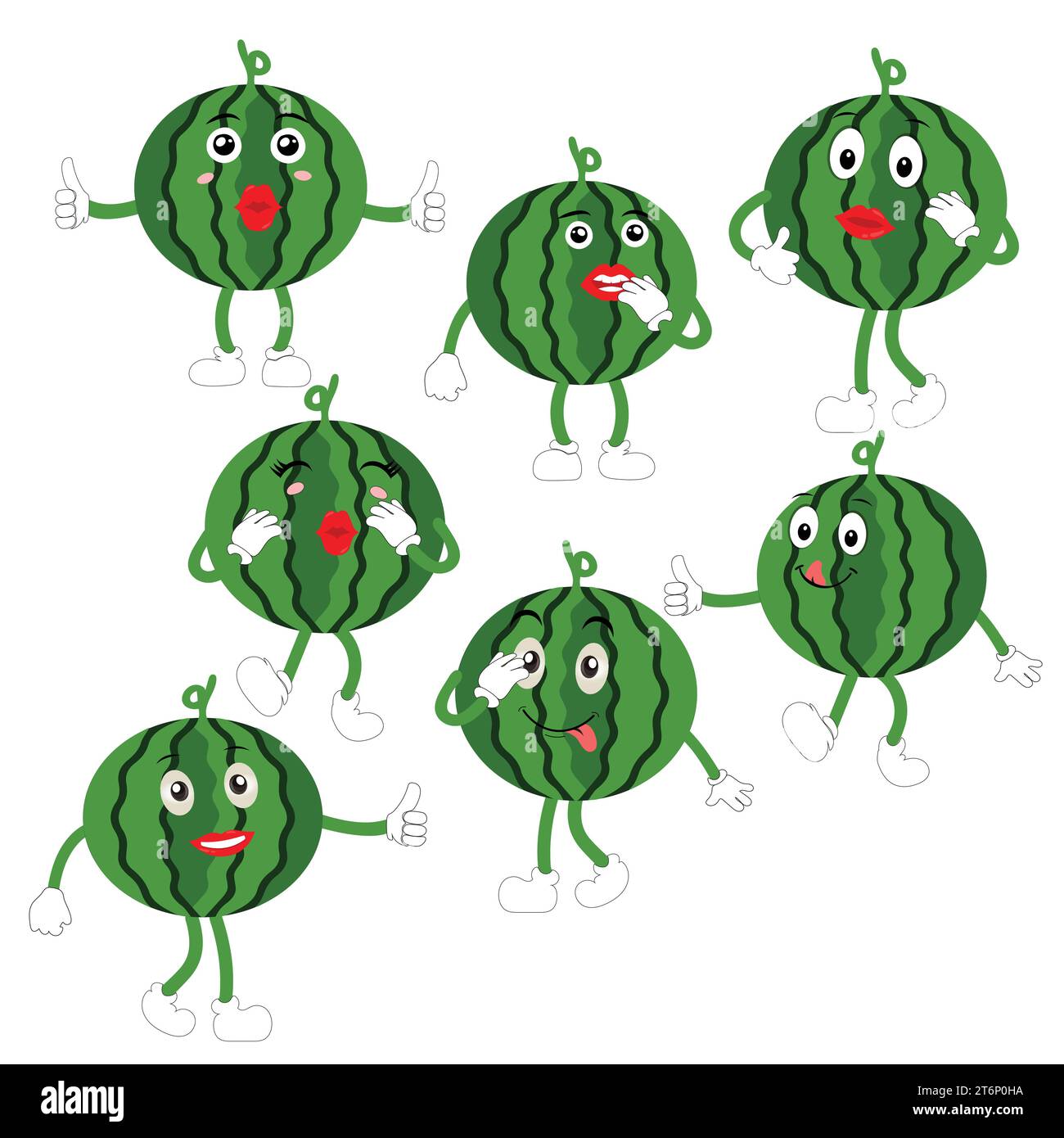 Watermelon Character with Various Face Expressions. Vector illustration ...