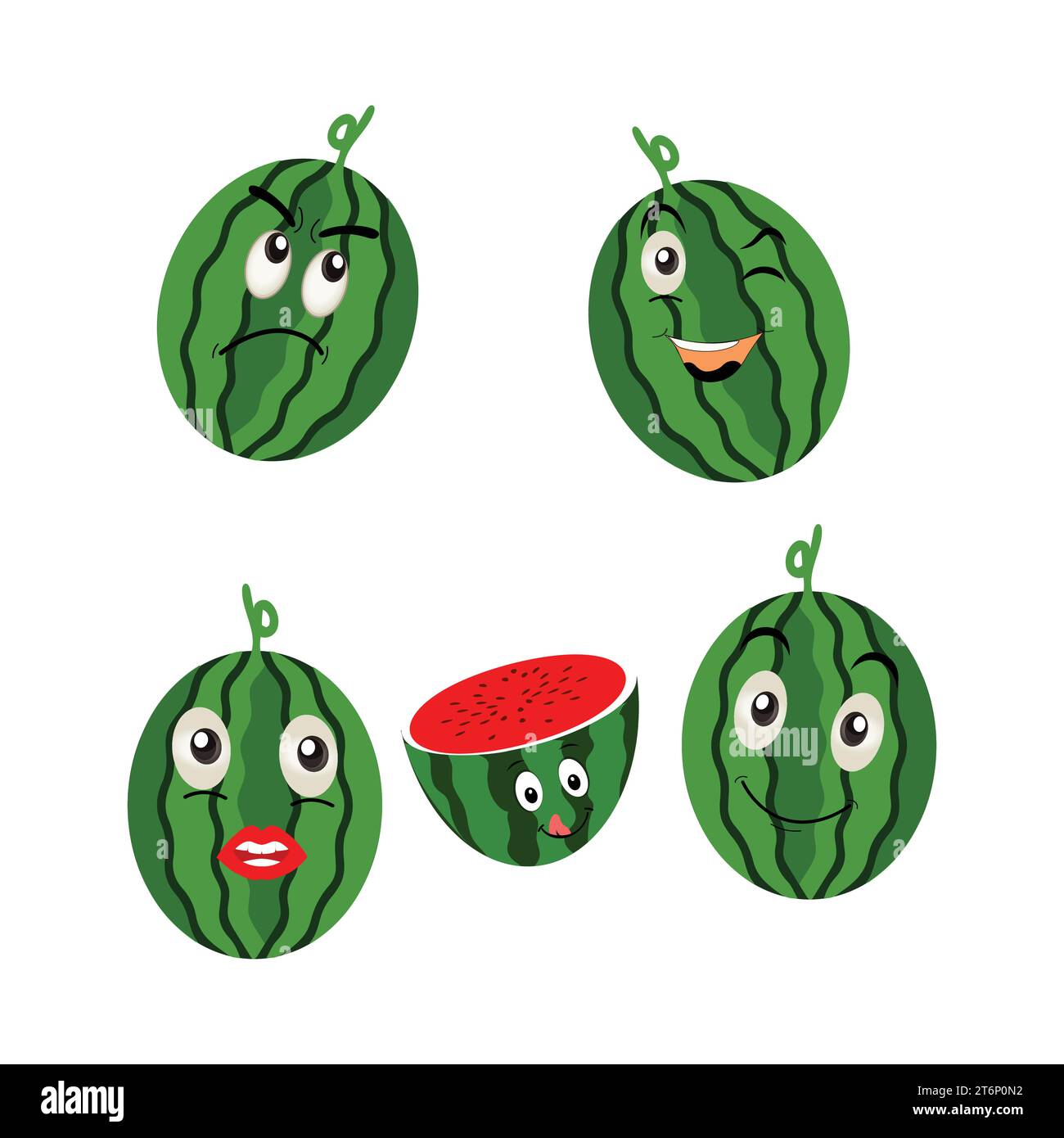 Watermelon Character with Various Face Expressions. Vector illustration ...