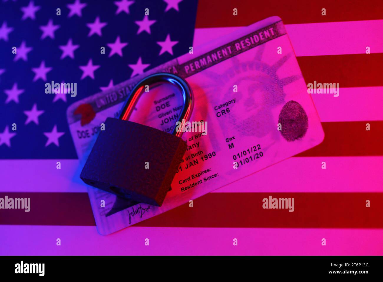 Permanent resident green card for US DV-lottery with small padlock on ...
