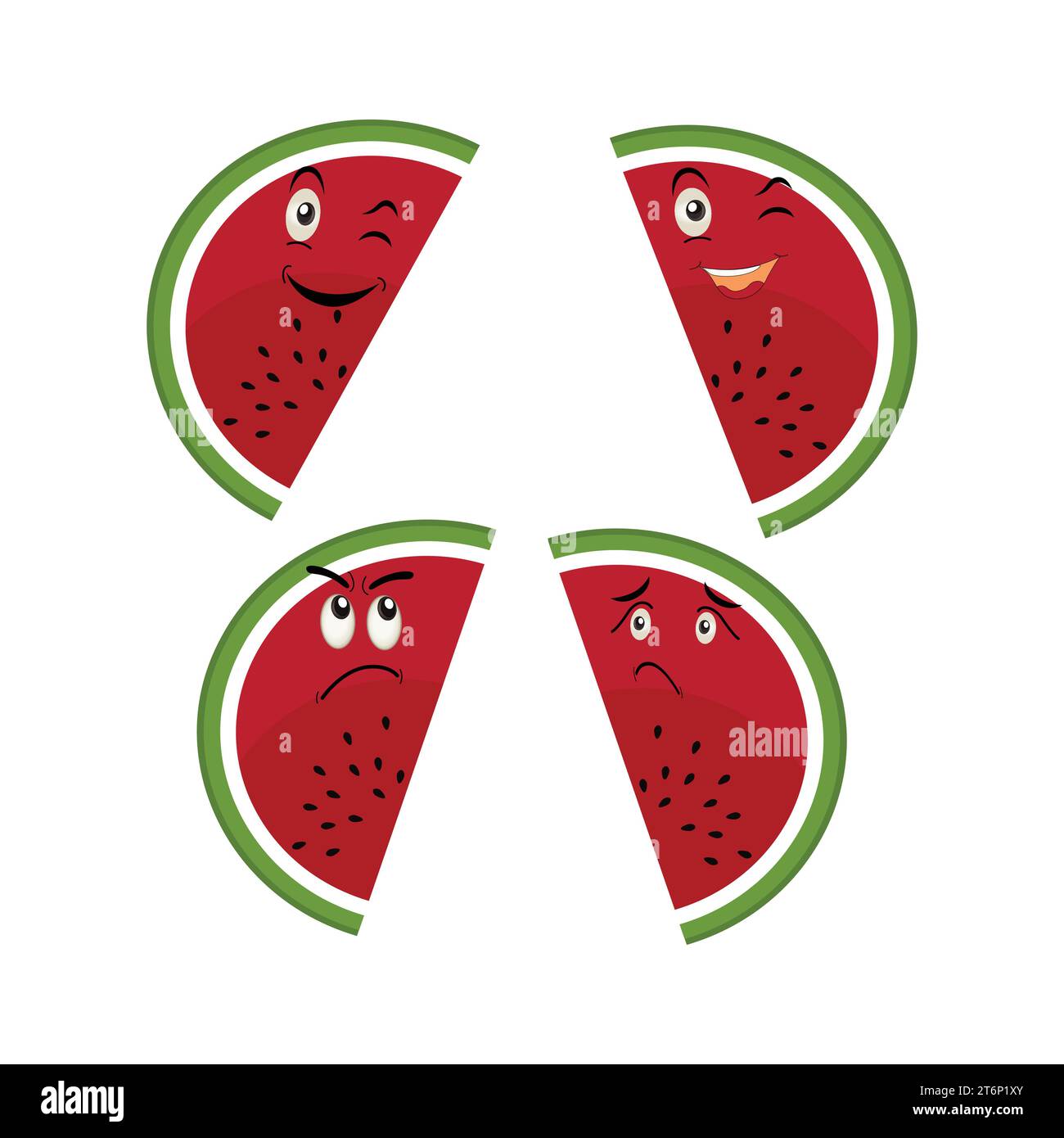 Watermelon cartoon, fresh fruit vector illustration, with different ...