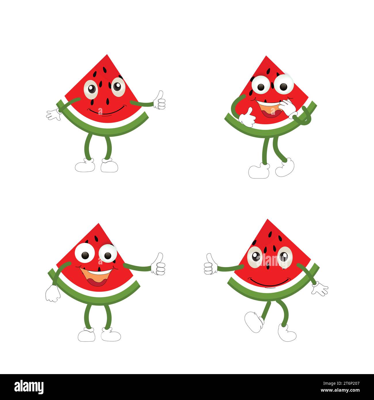 Watermelon cartoon, fresh fruit vector illustration, with different ...