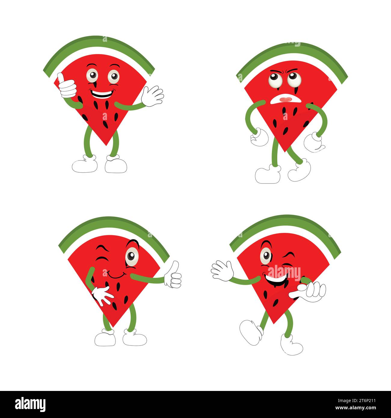 Watermelon cartoon, fresh fruit vector illustration, with different ...