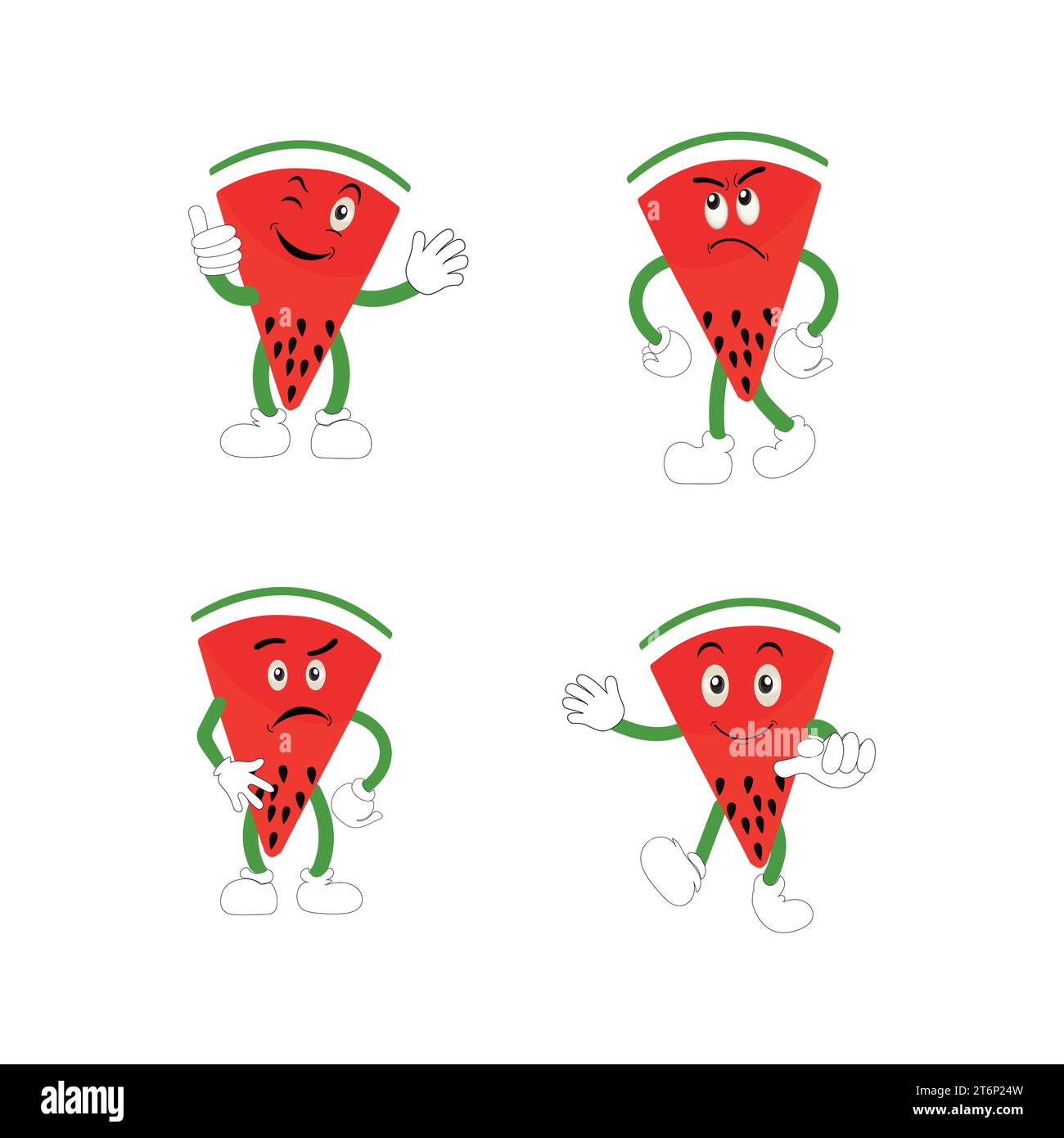 Watermelon cartoon, fresh fruit vector illustration, with different ...