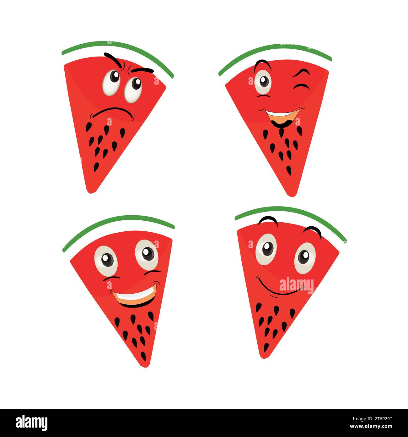 Watermelon cartoon, fresh fruit vector illustration, with different ...
