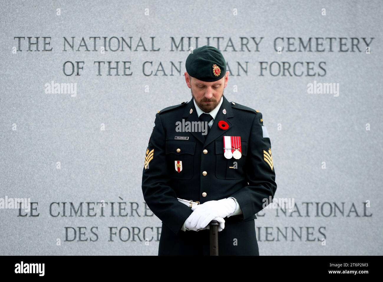 A Canadian Armed Forces (CAF) sentry is seen near the central monument ...