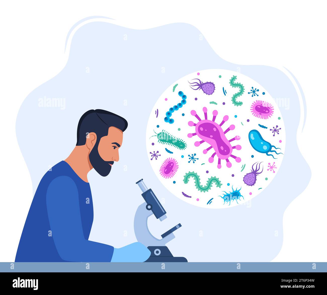 Man Scientist, microbiology researcher with microscope. Microbiologist ...