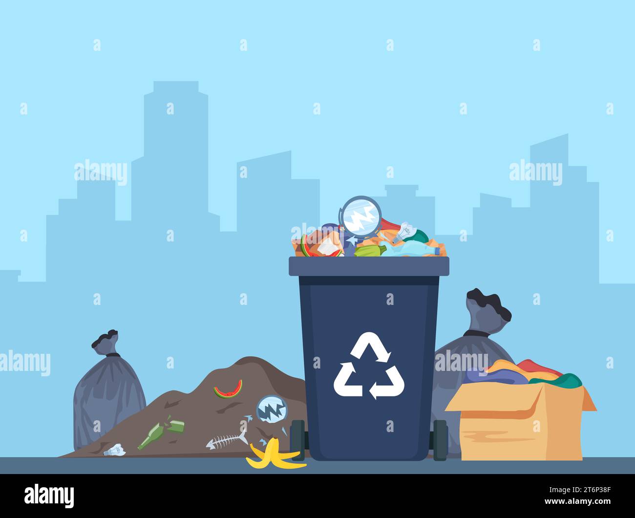 Overflowing trash can. Food garbage in waste bin with nasty smell ...