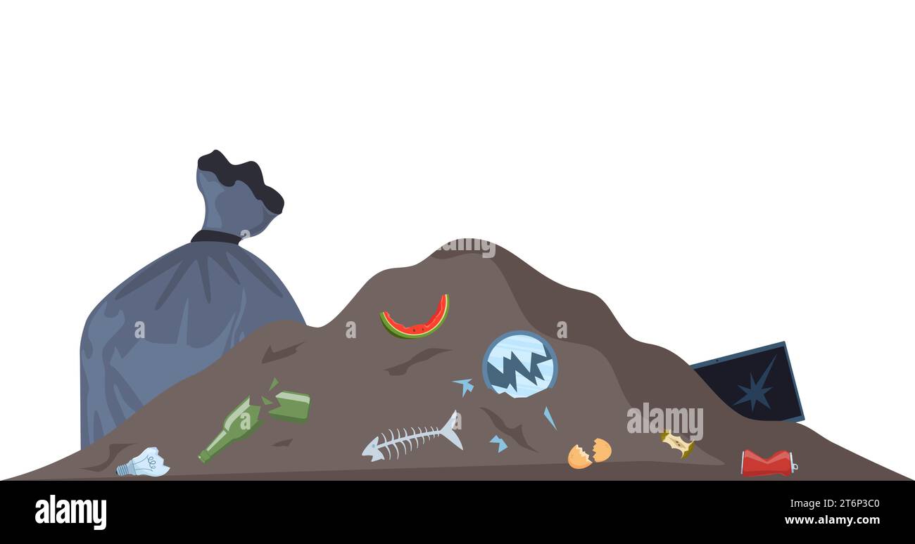 Big heap of trash and waste bag. Garage dump with mountain of trash and ...