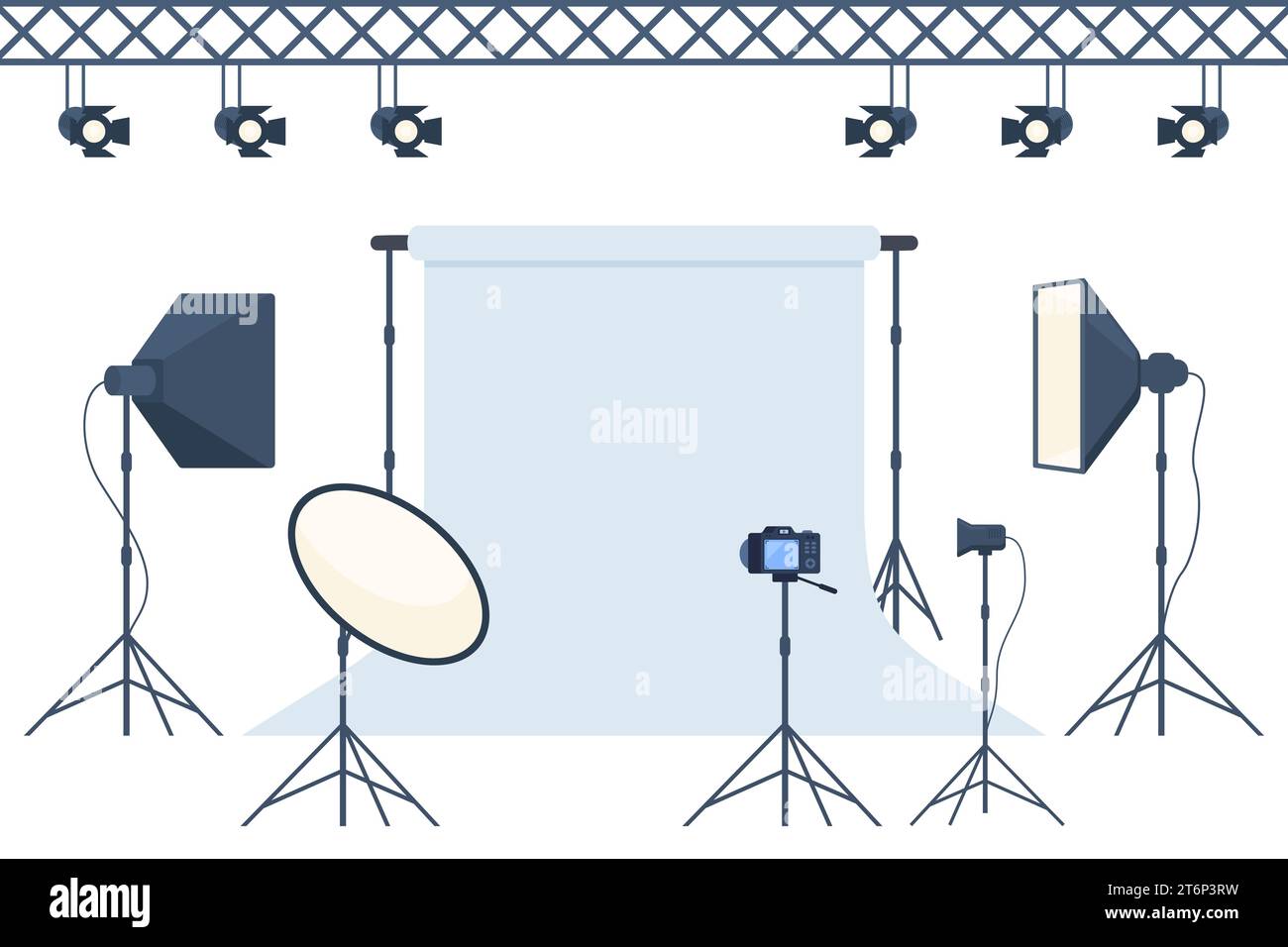 Photo studio with white blank background, soft box light, camera ...