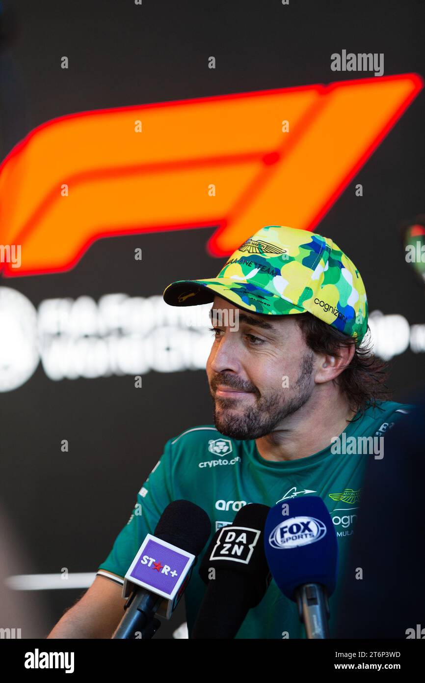 FERNANDO ALONSO doing interviews after the race as part of the 2023 F1 ...