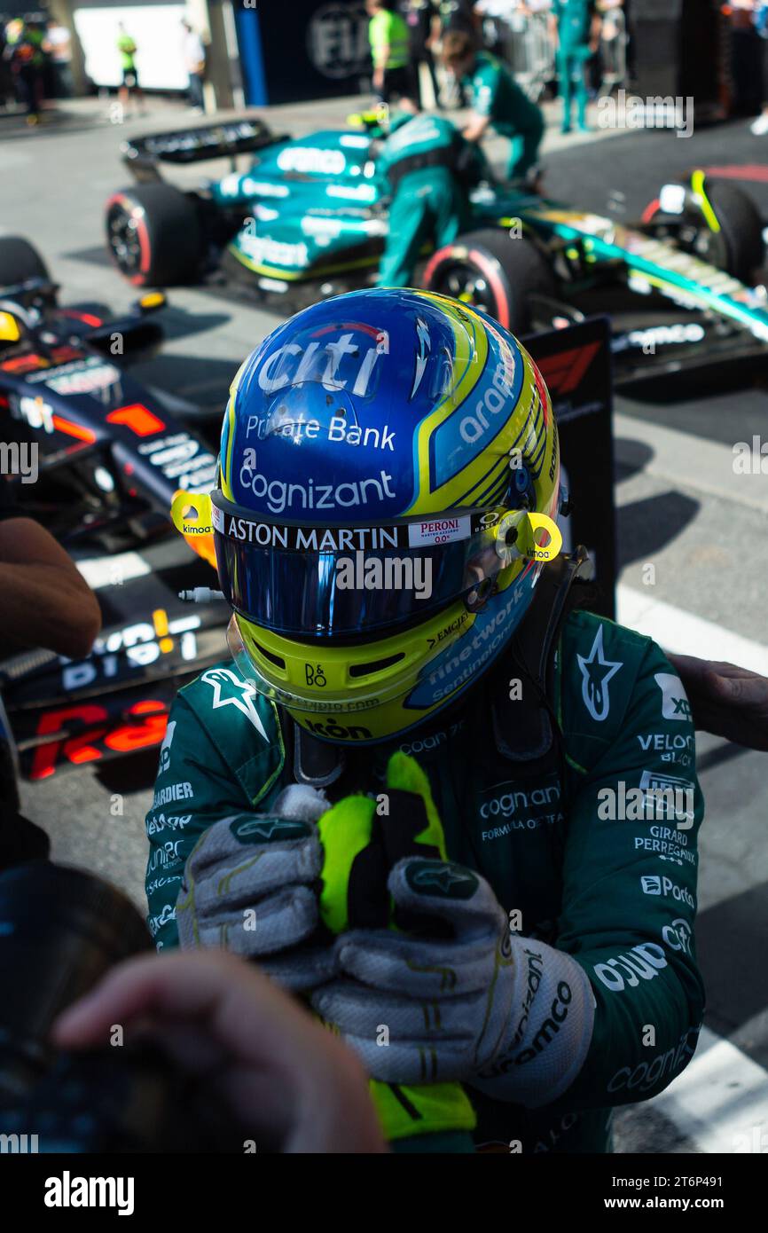 FERNANDO ALONSO of ASTON MARTIN celebrates with MECHANICS after second ...