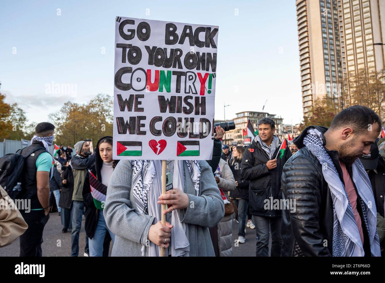 Rally against bombing of Gaza. London. Placard "Go back to your own ...