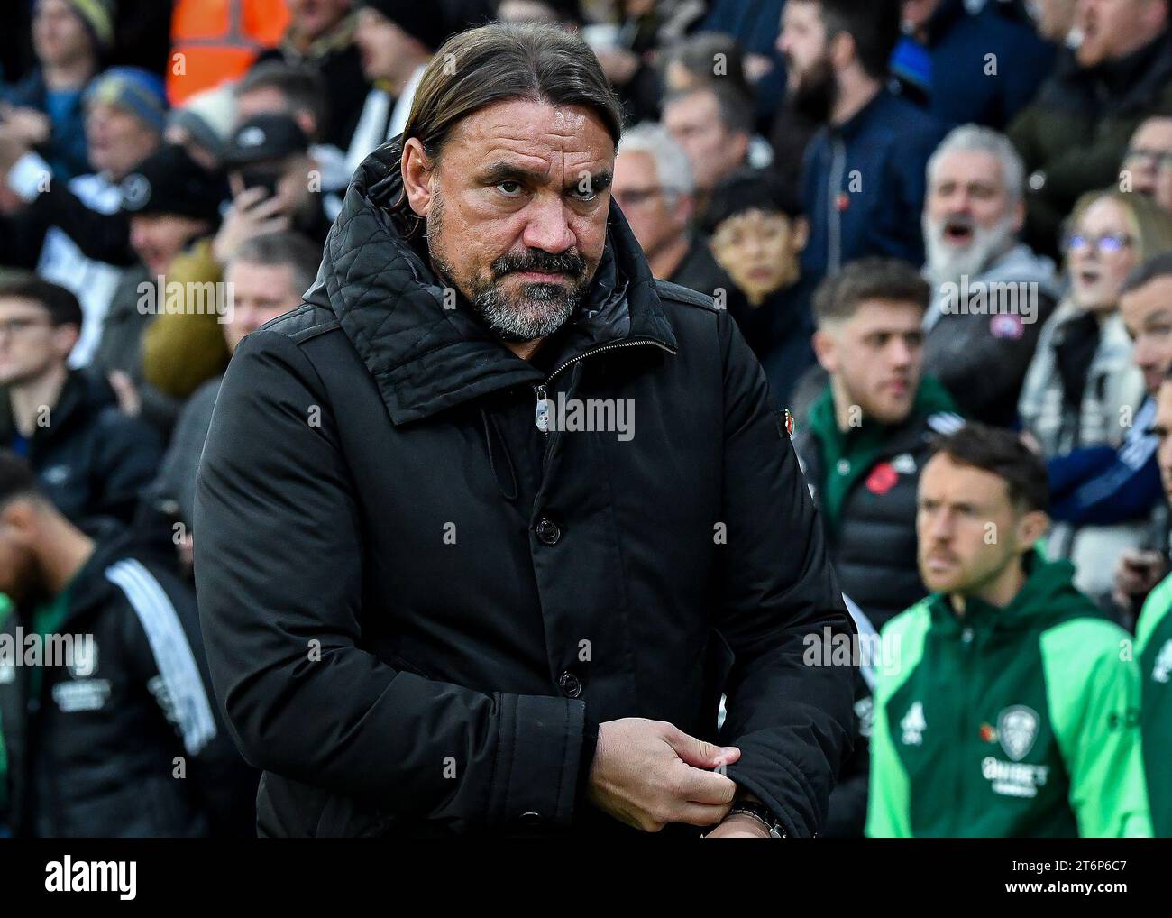 Daniel Farke manager of Leeds United looks dejected during the Sky Bet ...