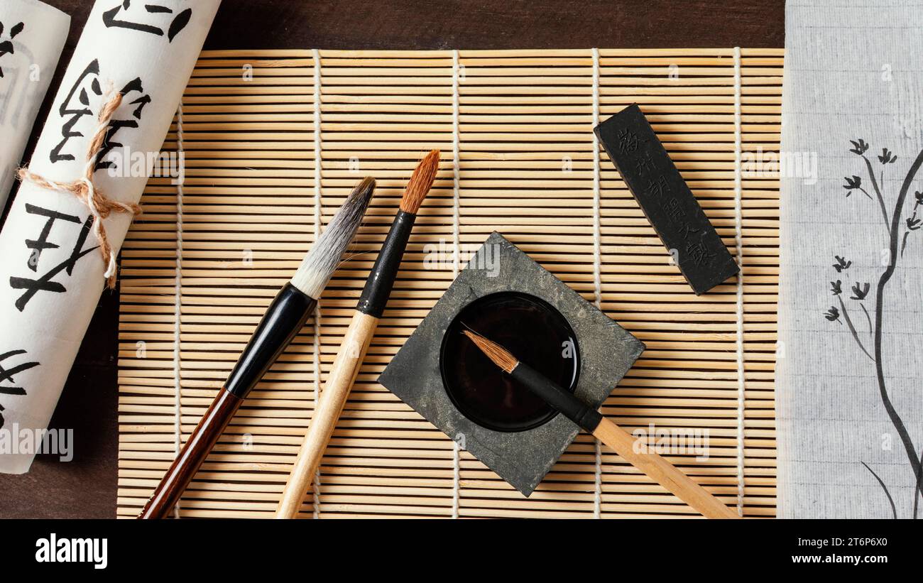 Chinese ink elements composition Stock Photo - Alamy