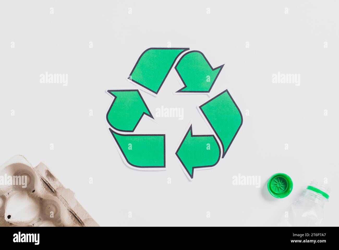 Egg carton plastic bottle with green recycle icon white background ...