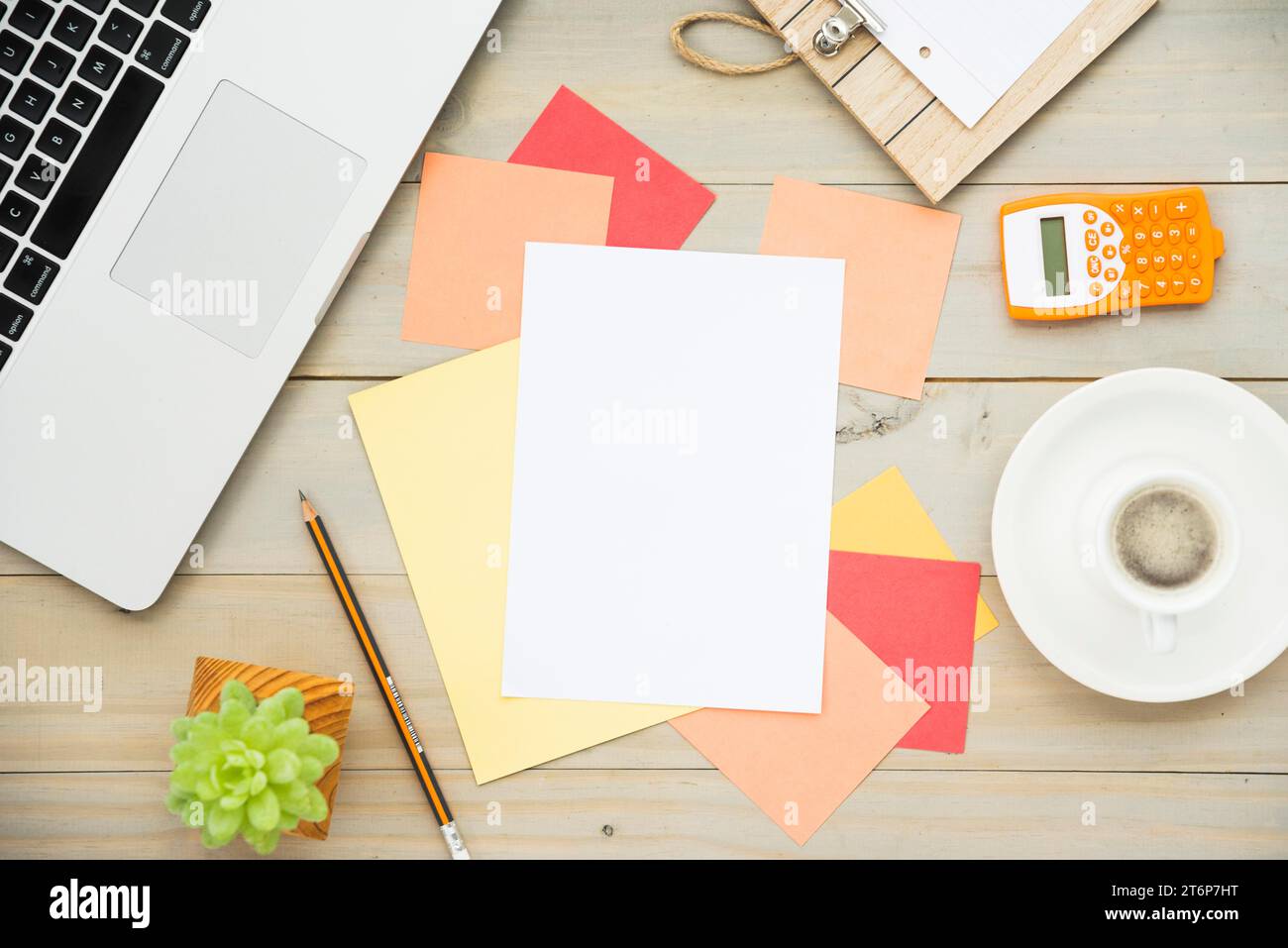 Flat lay desk with blank note Stock Photo - Alamy