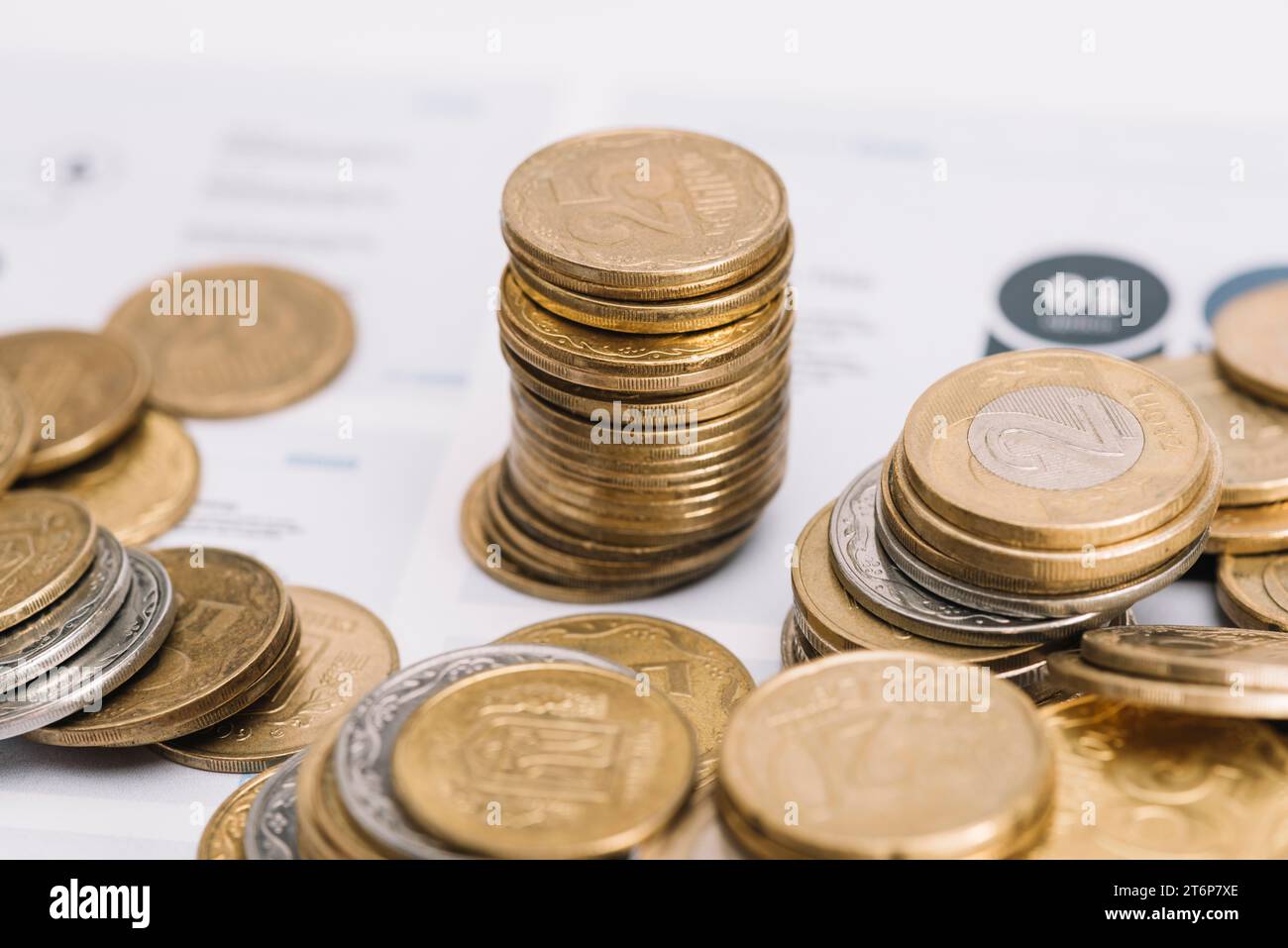 Golden stack coins infographic template Stock Photo - Alamy