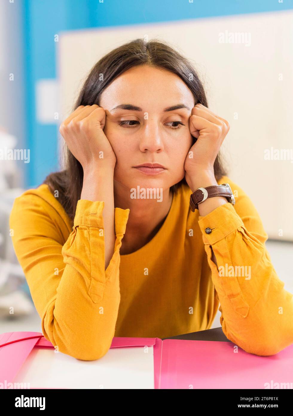 Front view teacher looking sad class Stock Photo - Alamy
