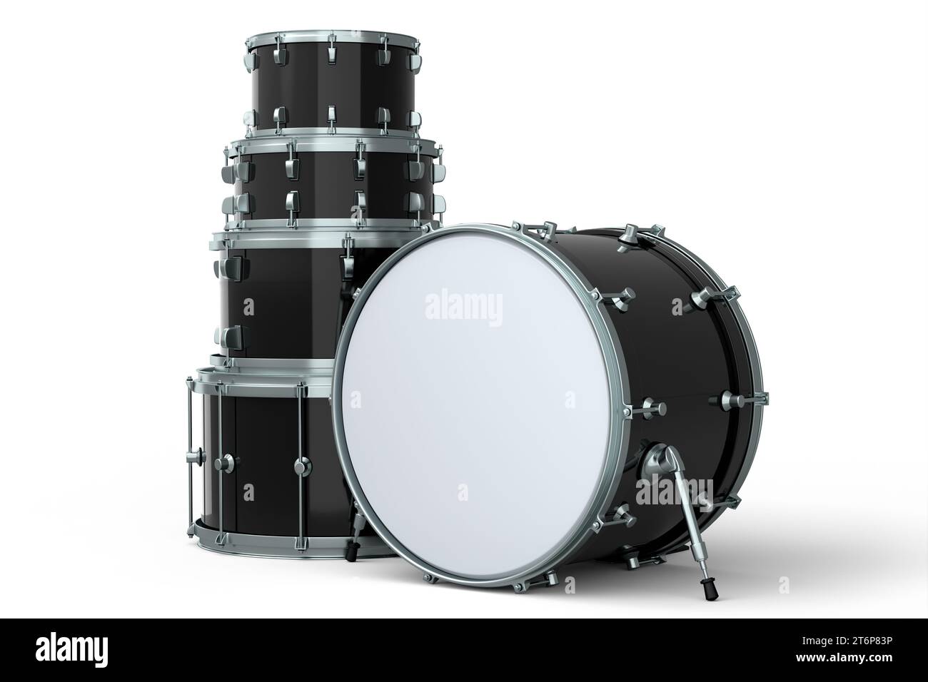 Set of realistic drums or drumset on white background. 3d render concept of musical percussion ...