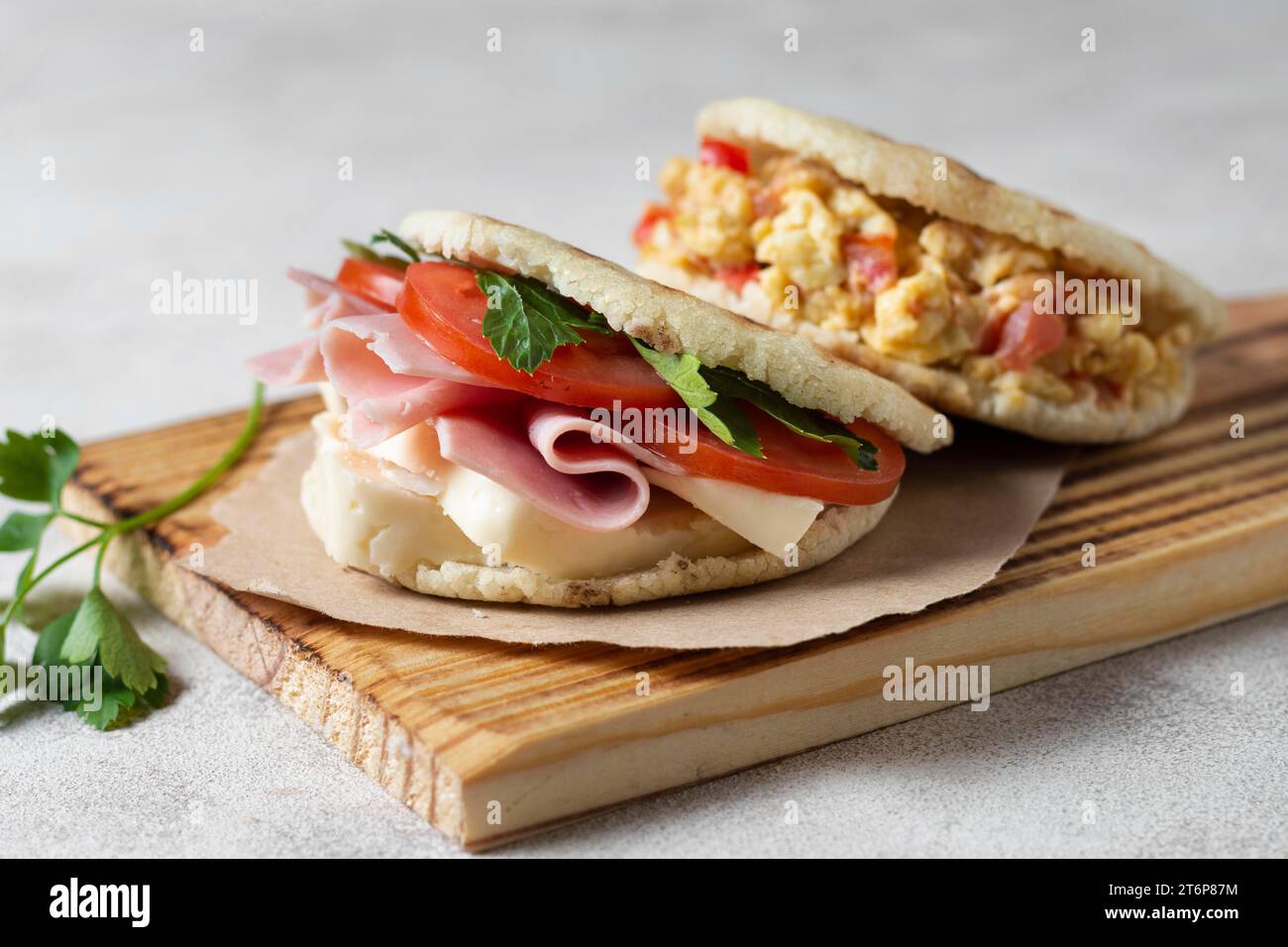 High angle arepas with ham Stock Photo - Alamy