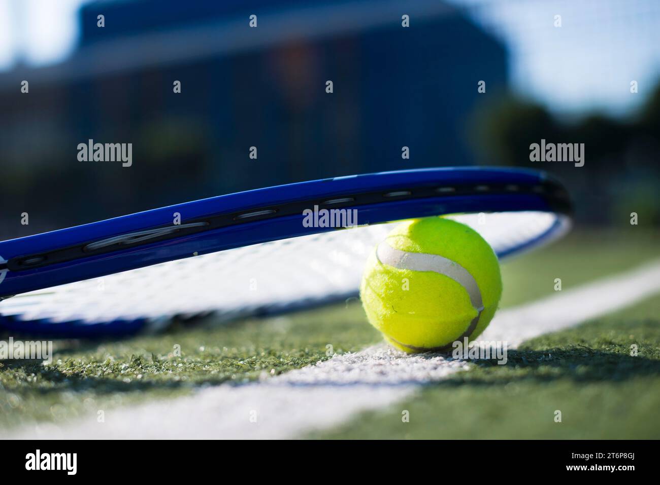 Low angle tennis racket ball Stock Photo - Alamy
