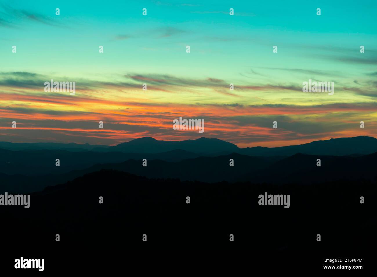 Panoramic mountain dramatic sky sundown background Stock Photo - Alamy