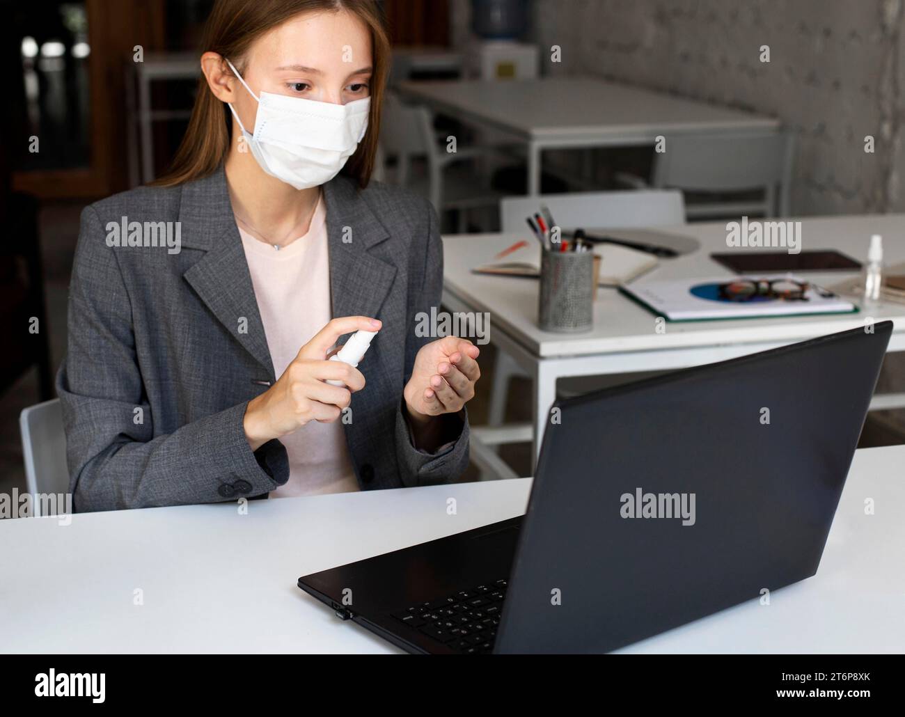 New normal office with face mask 2 Stock Photo - Alamy